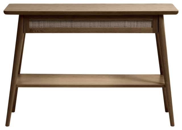 Modern Oak and Rattan Console Table With Drawer - Tropical - Console ...