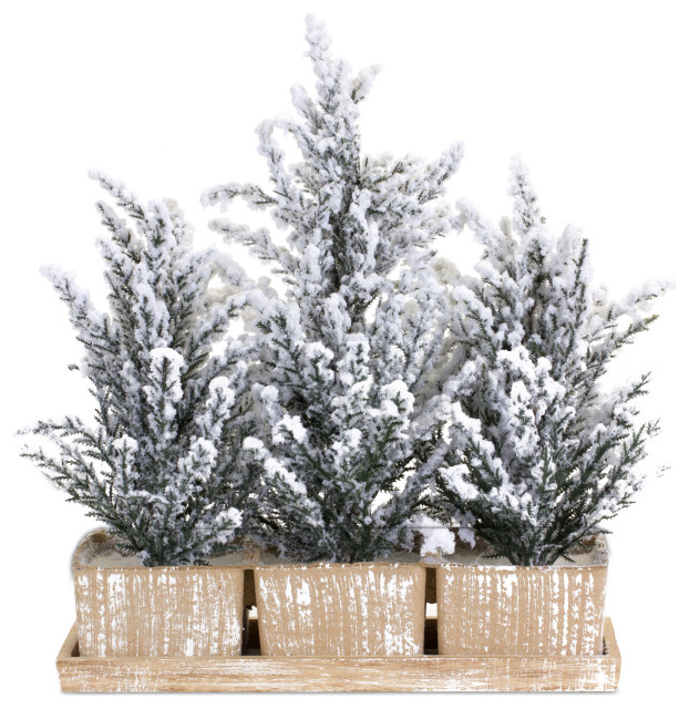 Potted Mini Snow Trees With Tray - Traditional - Artificial Plants And ...
