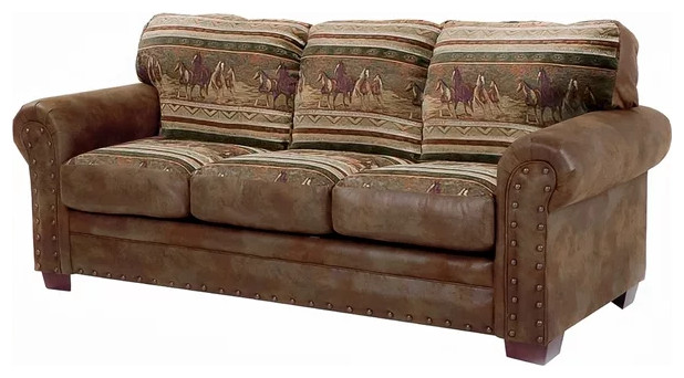 Classic Wild Horses Farmhouse Sofa Set, 4-Piece Microfiber Upholstery ...