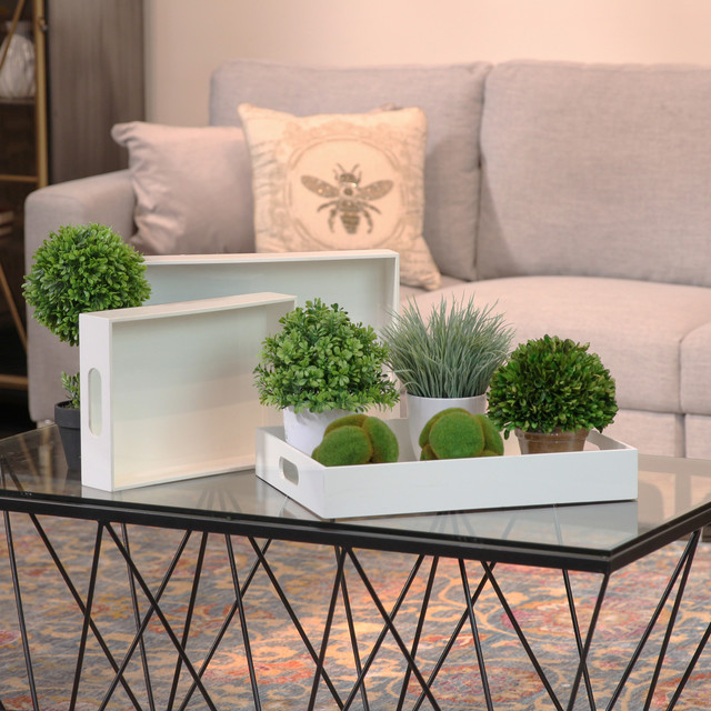 Wood Rectangular Serving Trays, 3-Piece Set - Contemporary - Serving ...