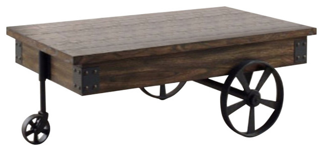 BM148286 Transitional Wagon Wheel Table With Drawer, Brown - Industrial ...