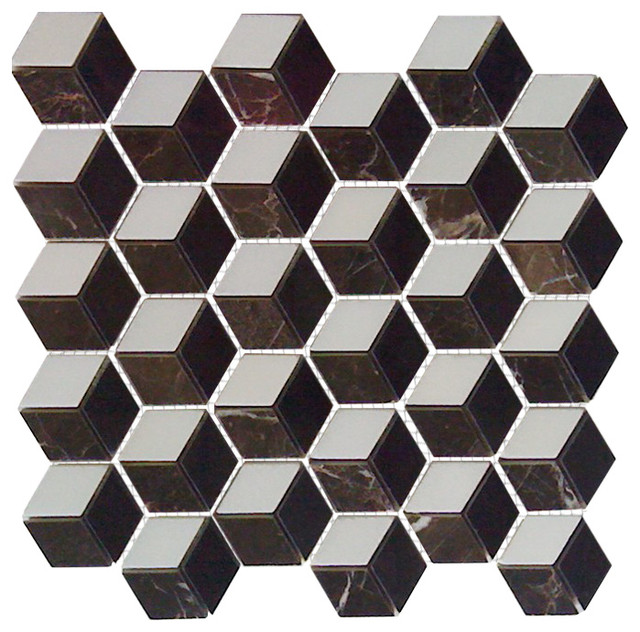 Illusion 3D Marble Mosaic Interlocking Polished Tile - Contemporary ...