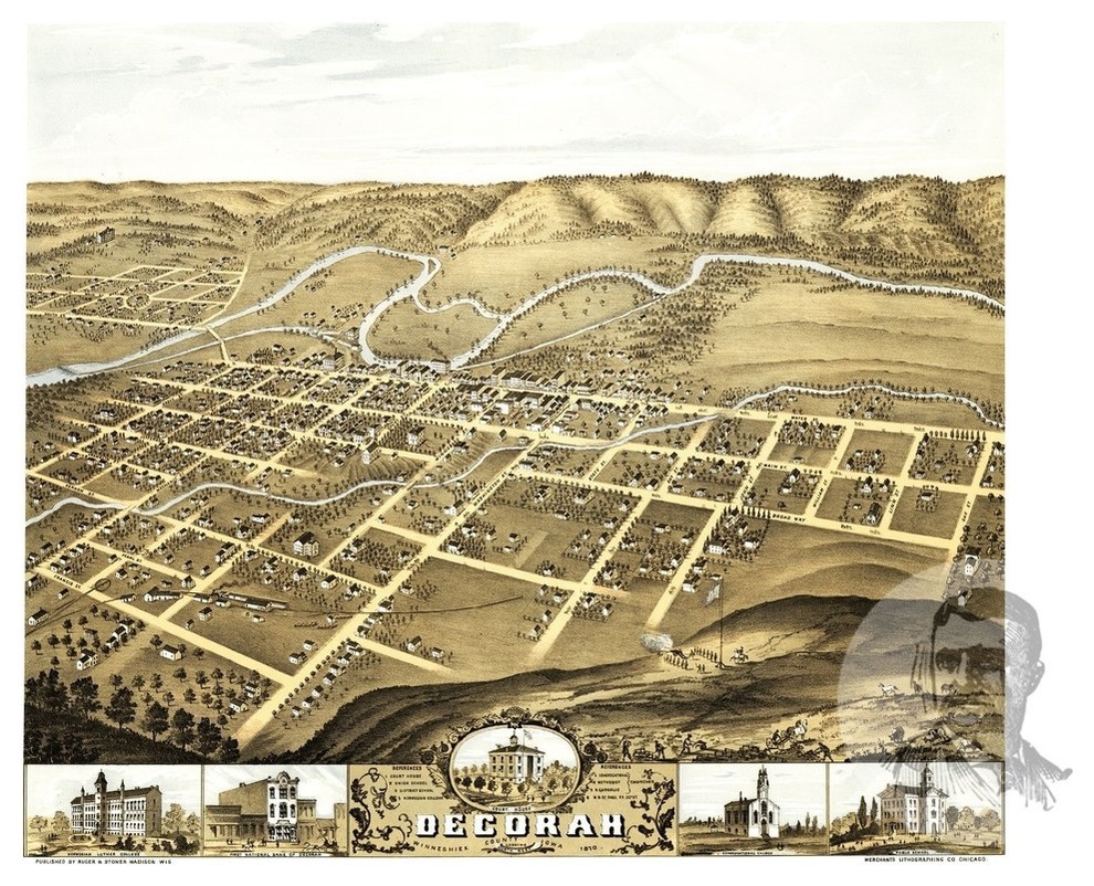 Old Map of Decorah Iowa 1870, Vintage Map Art Print, 18"x24 ...