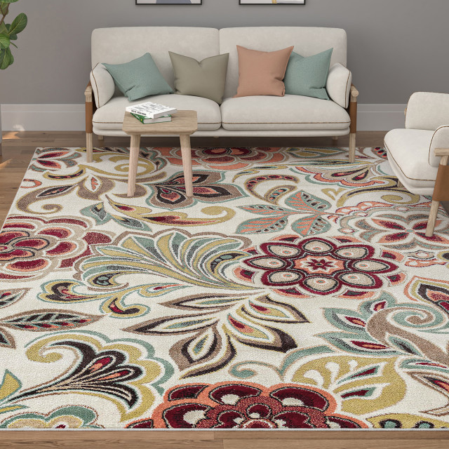 Dilek Transitional Floral Area Rug, 7'10'' X 10'3'' - Traditional ...