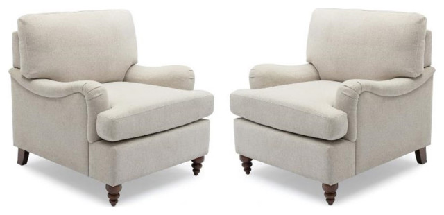 Home Square Polyester Fabric Transitional Arm Chair in Beige - Set of 2 ...