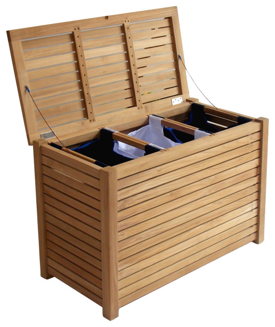 Teak Laundry Towel Box Hamper with 3 Sacks - Transitional - Hampers ...