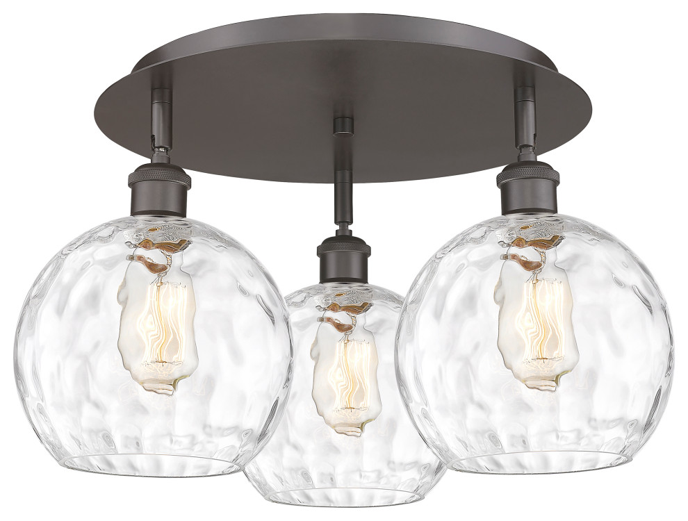 Athens-3 Light 20" Flush Mount-Clear Water Glass Shade - Industrial ...