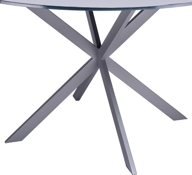 Mystere Modern Dining Table, Gray Powder Coated With Gray Tempered ...