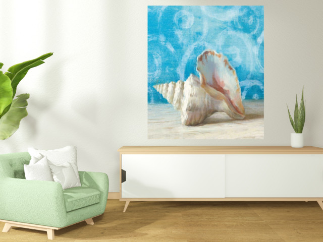 20" Mod Blue Scroll Coastal Conch 4 Giclee Wrap Canvas Wall Art - Beach ...
