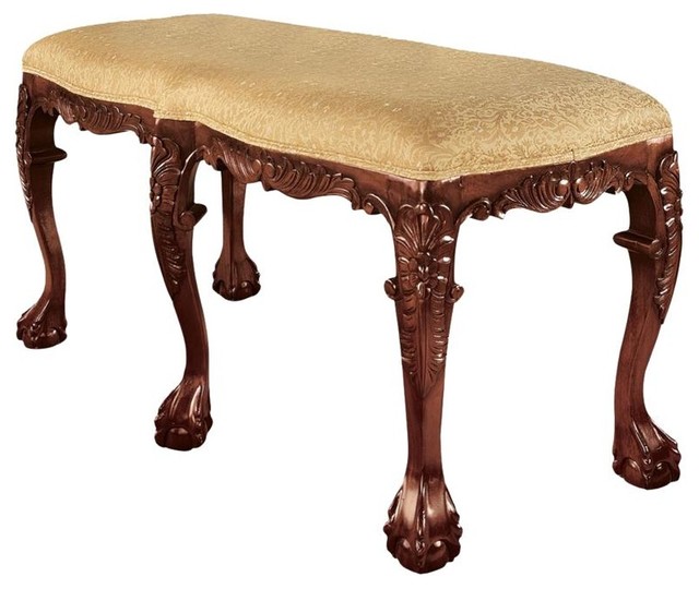 French Baroque Carved 6 Leg Duet Bench - Victorian - Upholstered ...