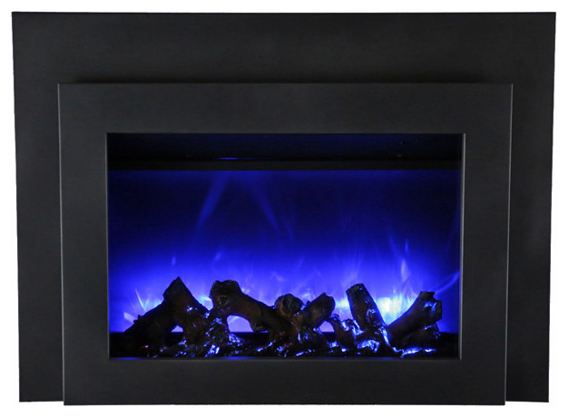 26" Small Insert Electric Fireplace with Black Glass Surround ...