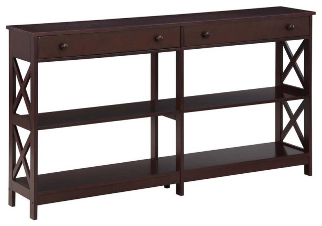 Oxford 2 Drawer 60 inch Console Table with Shelves, Espresso ...