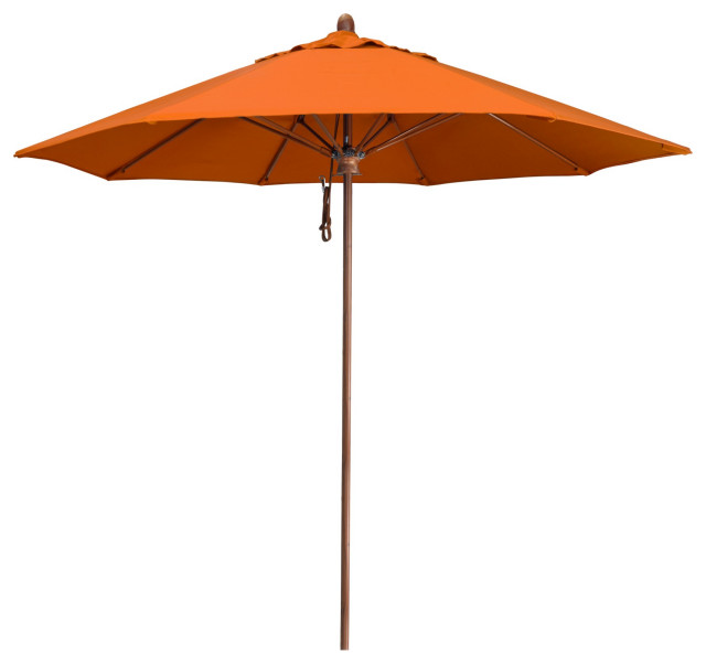 9' Patio Umbrella Woodgrain Pole Fiberglass Rib Pulley Lift Sunbrella ...