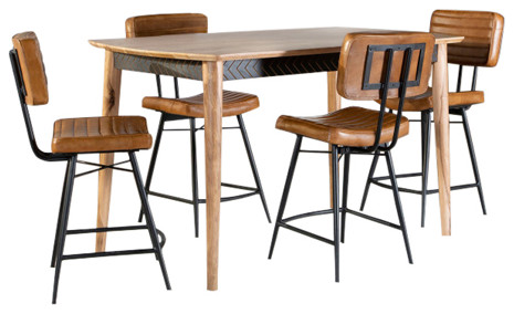 5-piece Rectangular Counter Height Dining Set Natural Sheesham and ...