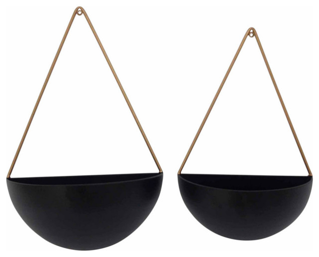 2-Piece Metal Half Moon Wall Planters, Black - Contemporary - Outdoor ...