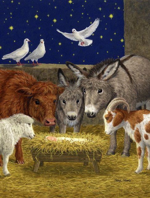 Nativity Scene With Just Animals Flag Canvas House Size - Contemporary ...