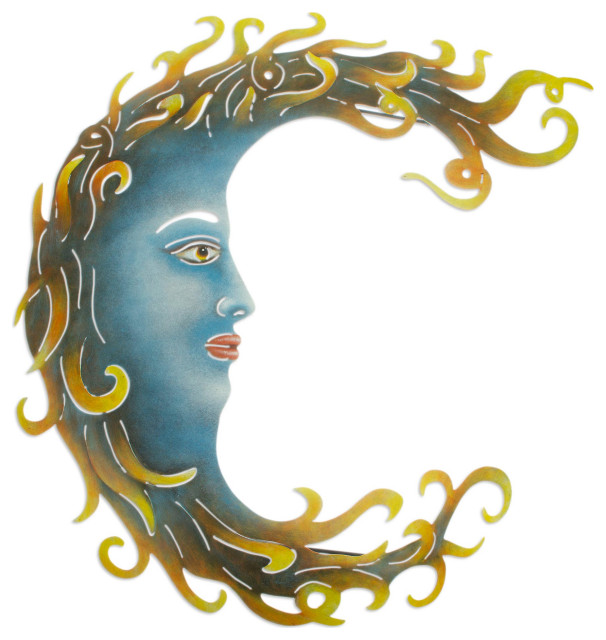Novica Handmade Flaming Moon Steel Wall Art - Contemporary - Metal Wall ...