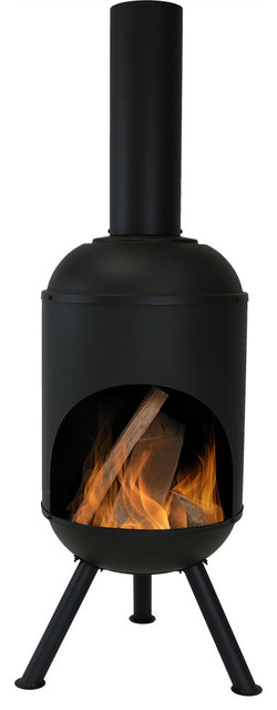 Sunnydaze Black Steel Outdoor Wood-Burning Backyard Chiminea Fire Pit, 5' - Transitional - Fire ...