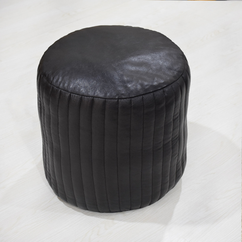 Solid Handmade Leather Pouf (Recycled Foam with Fibre Fill), 18x18x18 ...