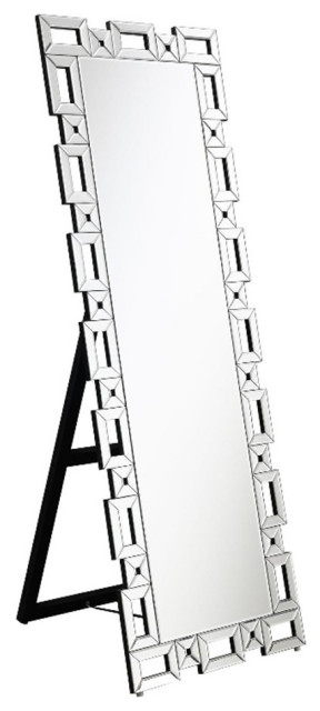 Coaster Tavin Modern Glass Geometric Frame Cheval Mirror Silver Finish ...