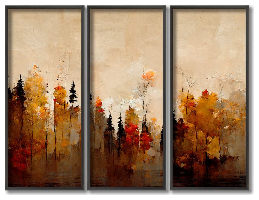 A Forest, Autumn Framed 3-Piece Wall Art Set by Treechild, 12"x24 ...