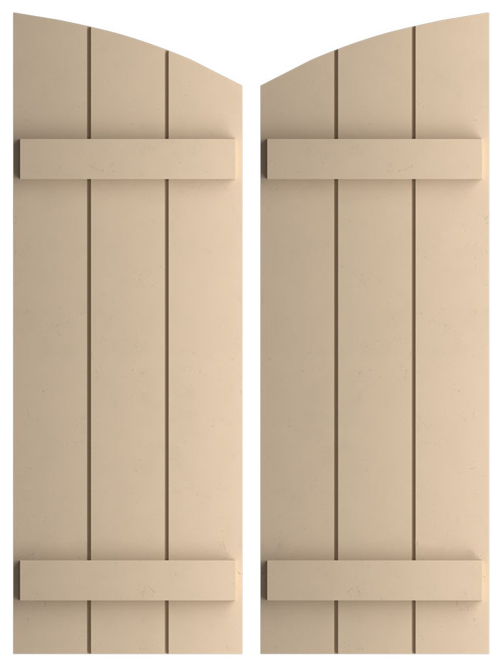 11"Wx24"H Hand Hewn Joined BnB Elliptical Top Faux Wood Shutters, 16 1/ ...