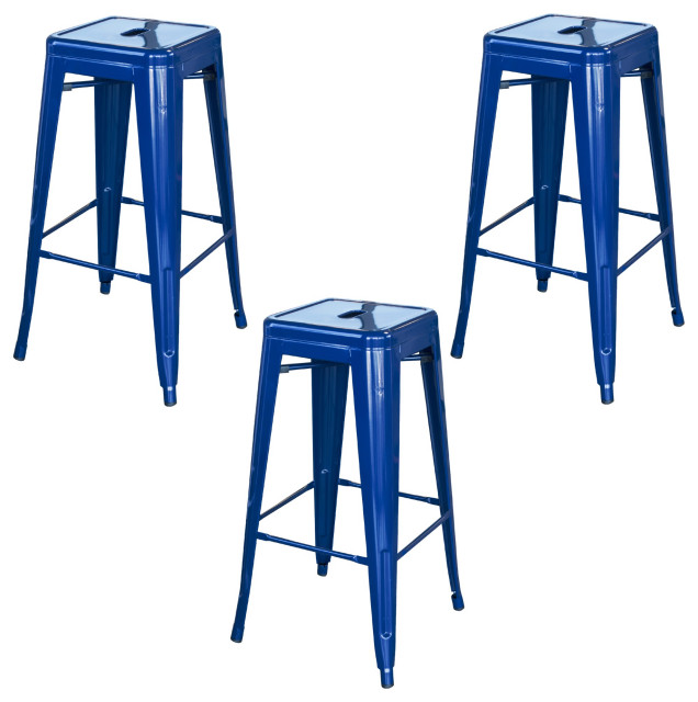Loft Blue 30" Metal Bar Stool 3 Piece - Industrial - Bar Stools And ...