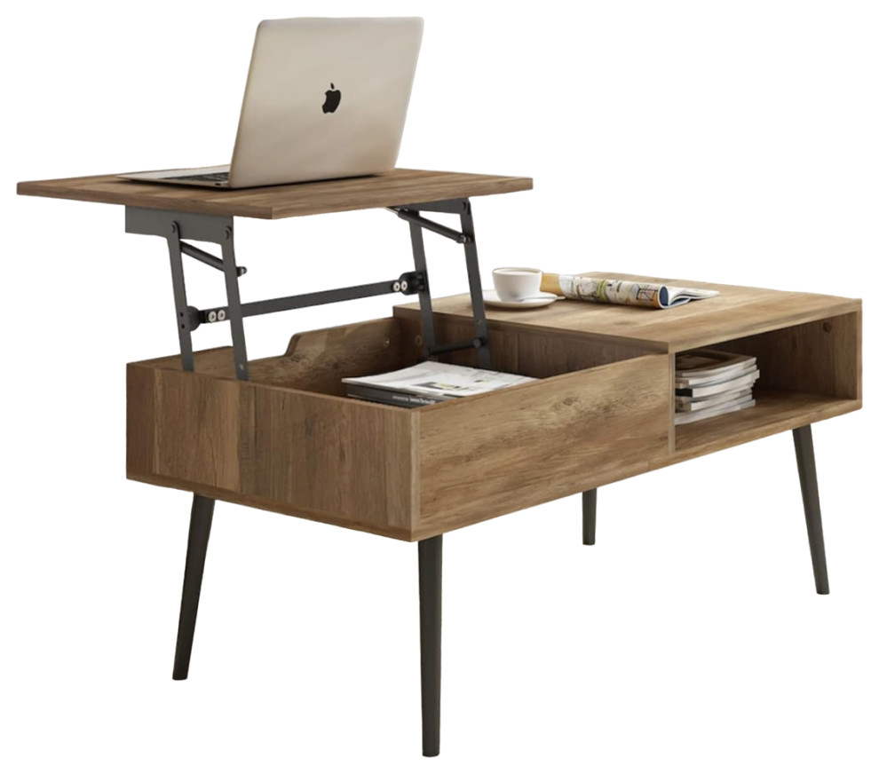Modern Coffee Table, Split Lift Up Top With Hidden Storage Compartment ...