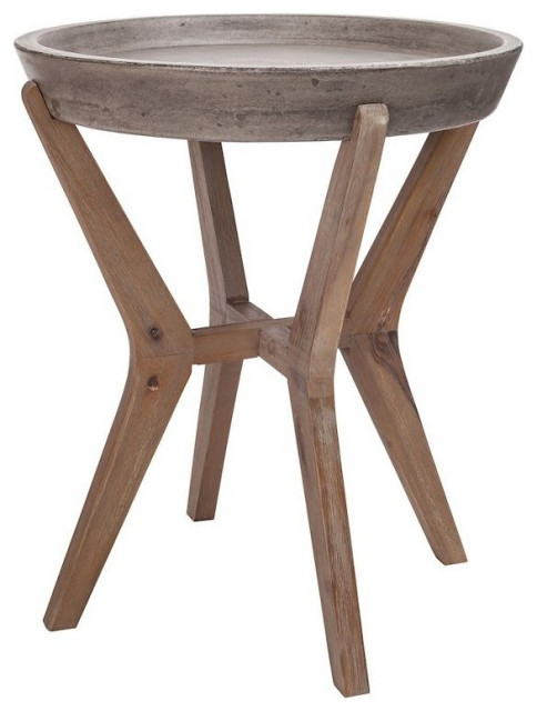 Round Concrete Top and Acacia Frame Accent Table in Waxed Concrete and ...