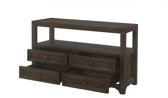 Traditional Console Table, Pine Wood Construction With 4 Drawers, Dark ...