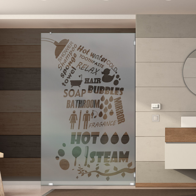 Fixed Glass Shower Screens with Modern Sandblasted Design, 39-1/2" X 75 ...