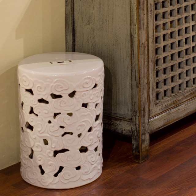 Blanc de Chine Cloud Motif Oriental Garden Stool - Asian - Accent And ...