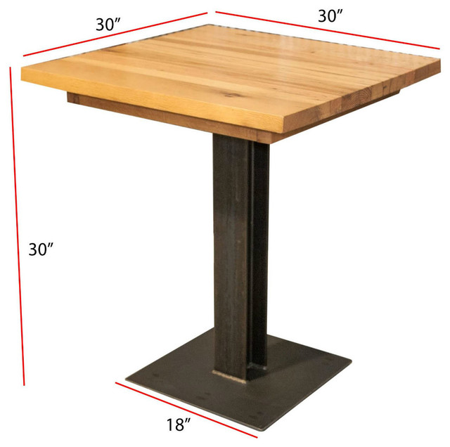 30x30 Reclaimed Dining Table, Metal Pedestal Base, Restaurant Grade ...