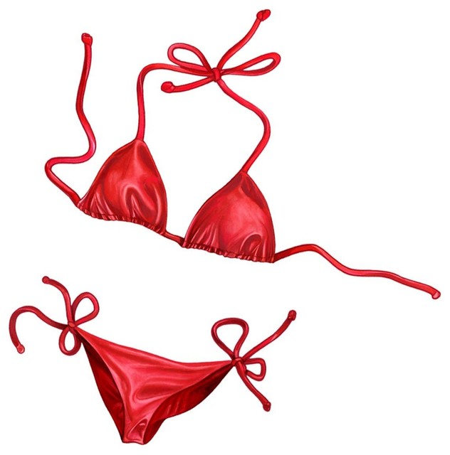 Red Bikini Porcelain Swimming Pool Mosaic, 25"x22" - Beach Style ...