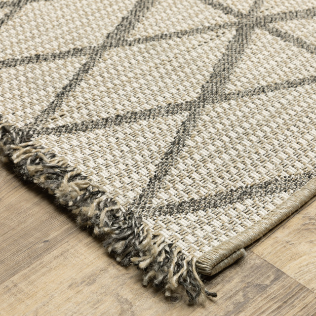Genoa Diamond Lattice Beige/ Black Flatwoven Indoor-Outdoor Area Rug, 1 ...