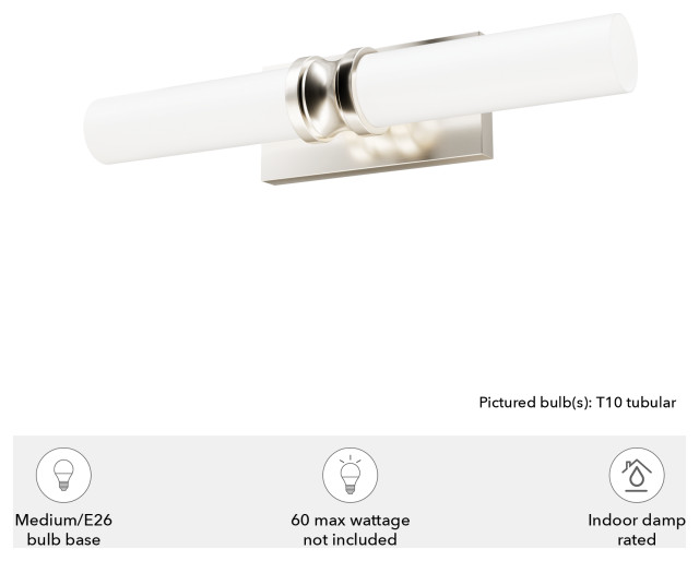 Lenlock Brushed Nickel, Cased White Glass Glass 2 Light 16" Vanity Wall ...