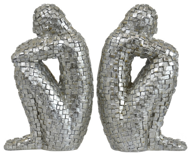 Plutus Brands Figural Bookends, Silver Resin - Contemporary - Bookends ...