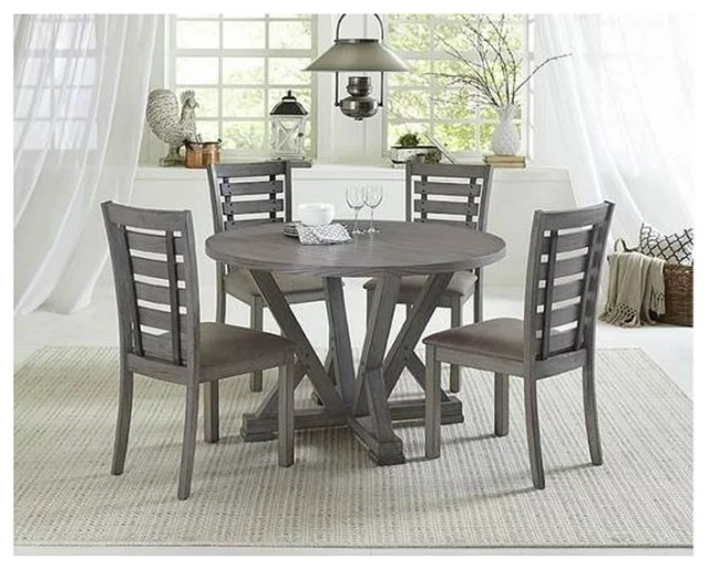 Transitional Dining Table, Wooden Trestle Base With Round Top ...