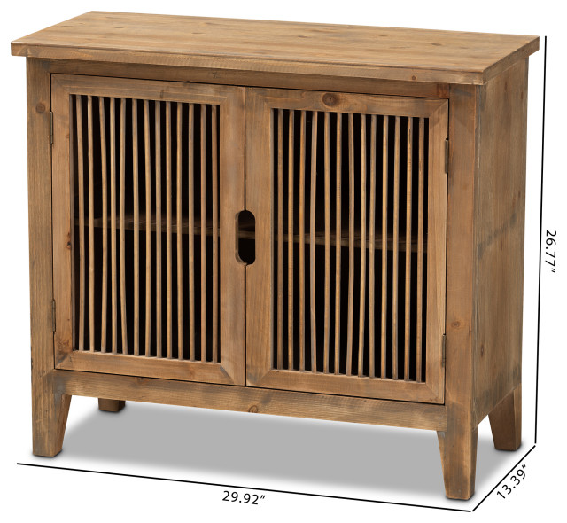 Clement Rustic Medium Oak Finished 2-Door Wood Spindle Accent Storage ...