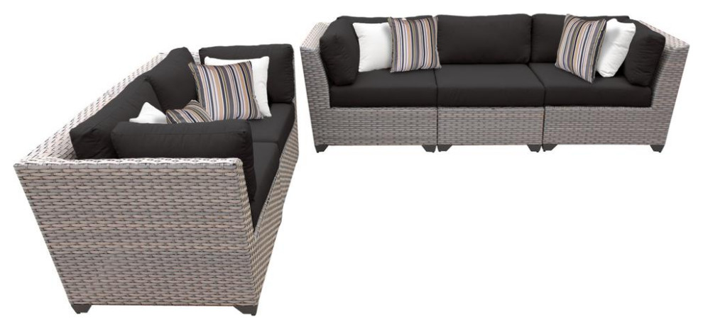 Florence 5 Piece Outdoor Wicker Patio Furniture Set 05a, Black ...