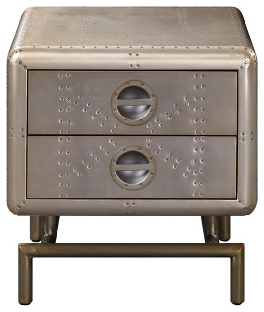 Trunk Design Wooden End Table with Aluminum Patchwork and Metal Stand ...