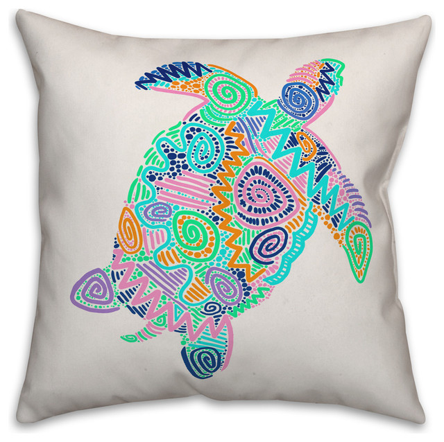 Bright Multi Color Turtle Pillow, 16x16 - Beach Style - Decorative ...