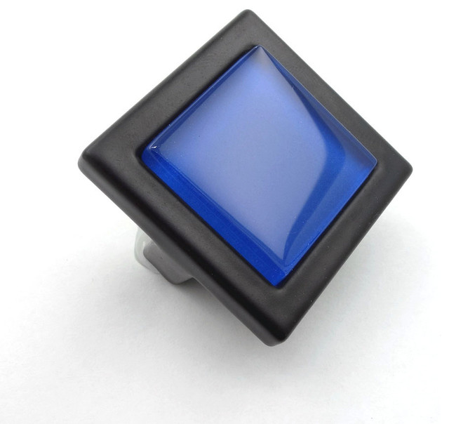 Royal Blue Crystal Glass Black Metal Square Manor Knob, 1-3/8" Knob ...