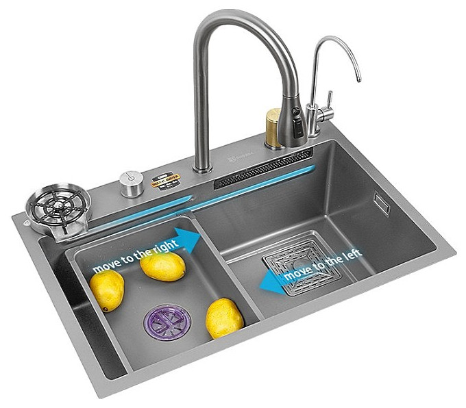 Large Single Slot Stainless Steel Sink Multifunction Touch Faucet for ...