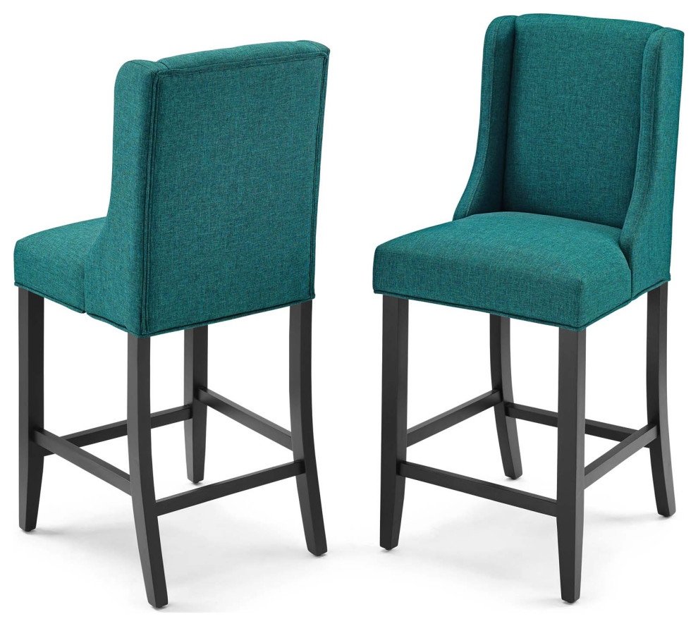 Counter Stool Chair, Set of 2, Fabric, Wood, Navy Blue, Modern, Bar Pub ...