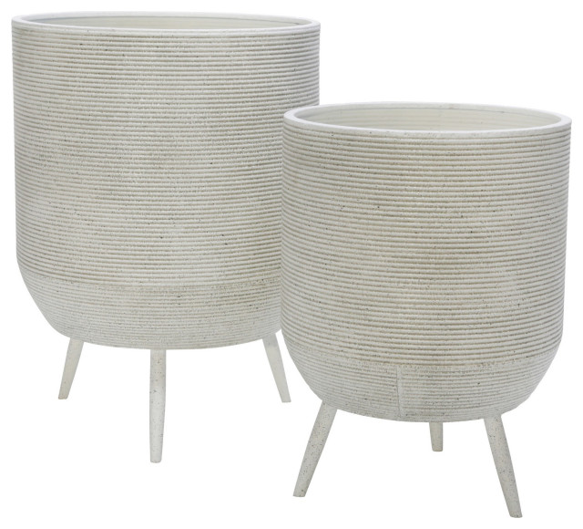 Metal Planter with Ribbed Design and Angled Tubular Legs, Set of 2 ...