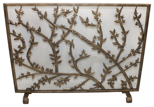 Cherry Blossom Deisgn Decorative Fire Screen - Asian - Fireplace ...