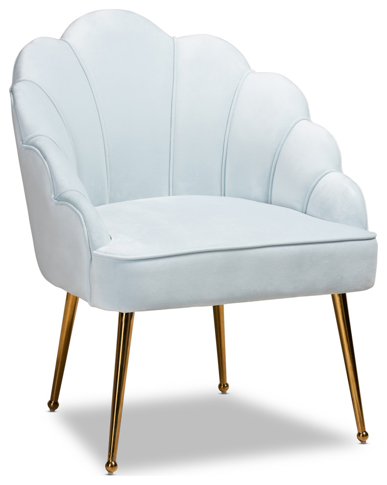 Coralye Velvet Upholstered Seashell Accent Chair, Light Blue ...