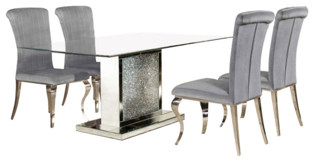Marilyn 5-piece Rectangular Dining Set Mirror and Grey - Contemporary ...
