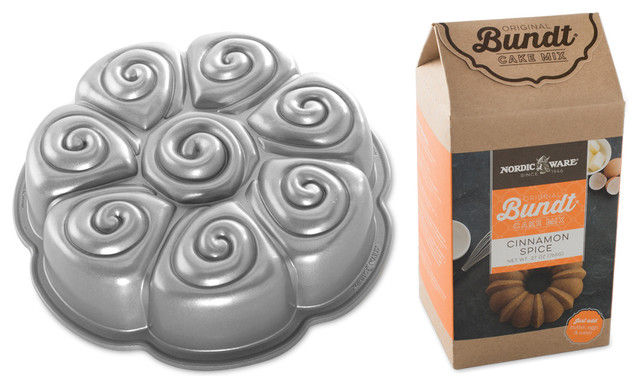 Nordic Ware Cast Aluminum Cinnamon Bun Pan with Cinnamon Spice Cake Mix ...